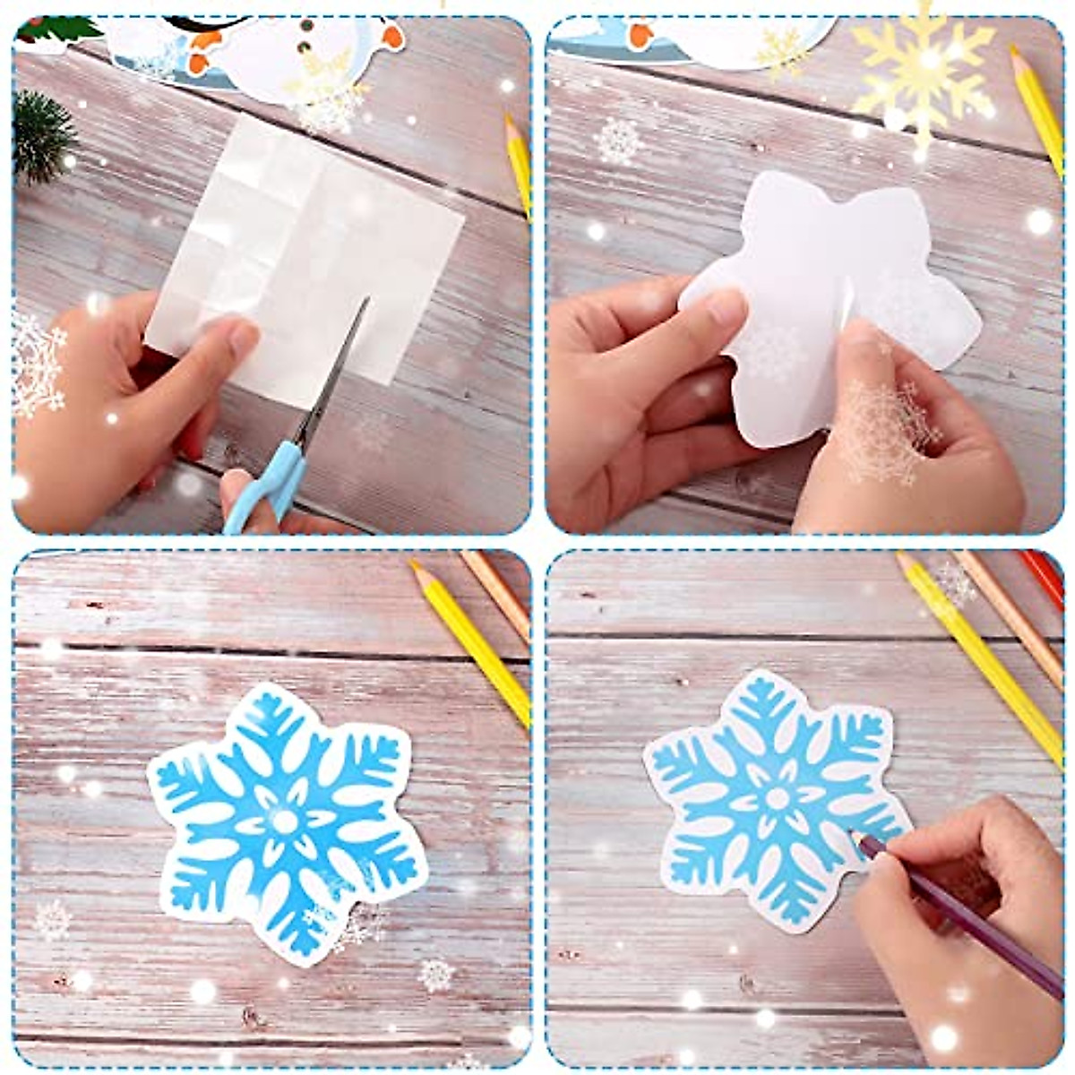 Marspark 68 Pieces Winter Classroom Bulletin Border Decoration Penguin Cutouts Snowflake Snowman Gloves Hat Hello for Christmas Home Decor (Snowman)