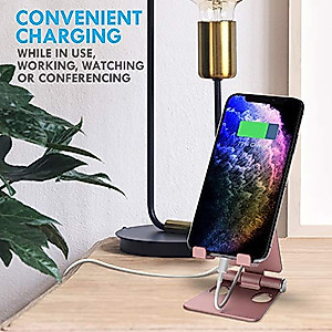 Aduro U-Rise Adjustable Phone Stand Foldable Aluminum Steel Universal Cell Phone Holder Portable Cell Phone Stand for Desk Rose Gold
