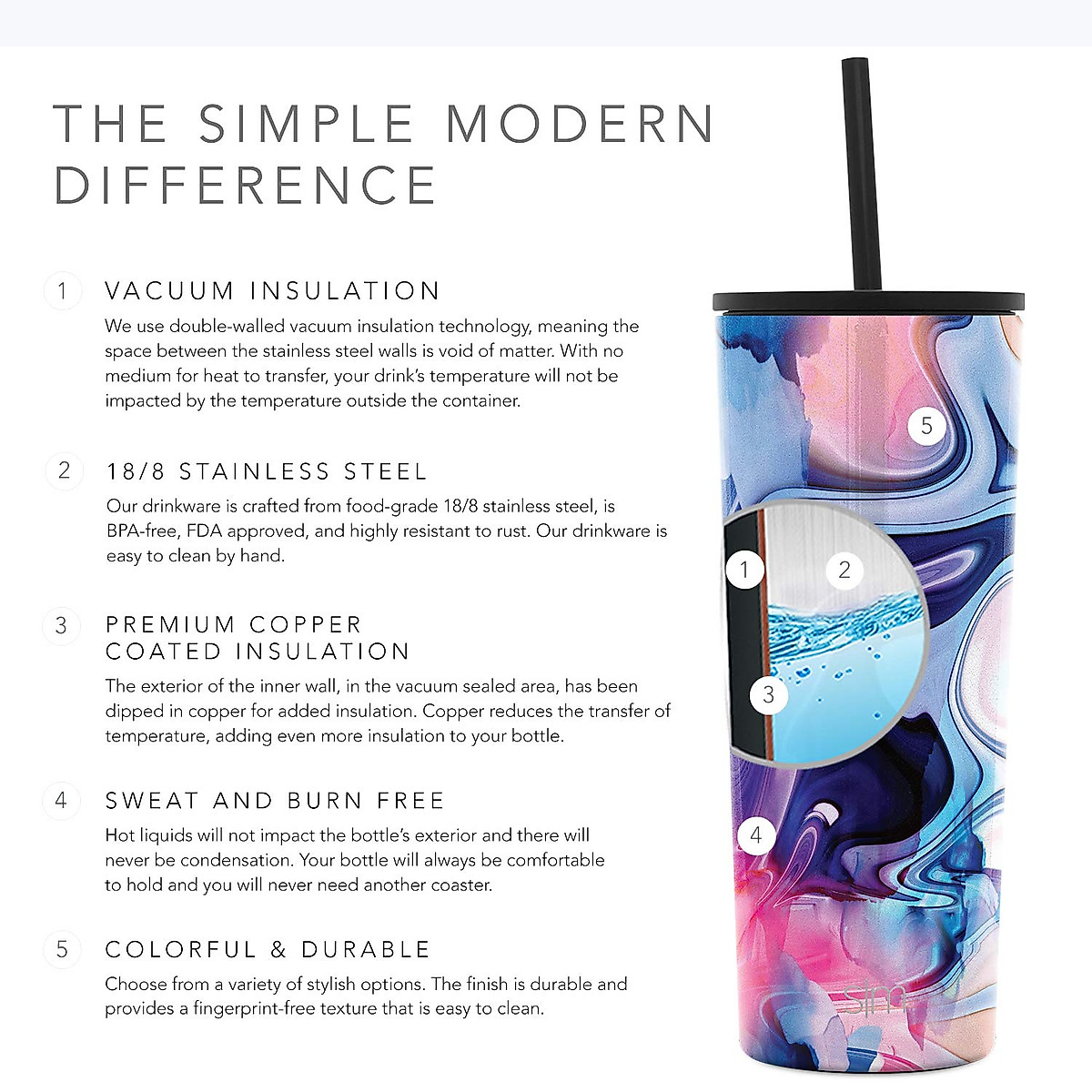 Simple Modern Insulated Tumbler with Lid and Straw | Iced Coffee Cup Reusable Stainless Steel Water Bottle Travel Mug | Gifts for Women Men Her Him | Classic Collection | 20oz | Dreamcicle