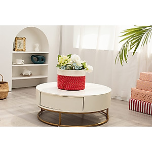 LixinJu Small Baskets for Organizing Small Woven Basket Set of 2 Red Small Rope Basket Set with Handle for Toy Cotton Round Storage Kids Baby Dog Cat Gifts, 9.5"x9.5"x7"