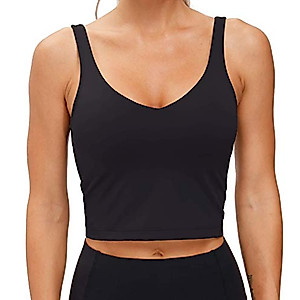 Women’s Longline Sports Bra Wirefree Padded Medium Support Yoga Bras Gym Running Workout Tank Tops (Black, Medium)