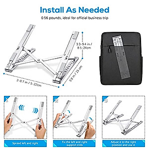 Laptop Stand Ergonomic Foldable 10 Angle Anti-Slip Adjustable Laptop Holder Notebook Portable Computer Riser Compatible with Most 10-15.6”Laptops for Desk Silver