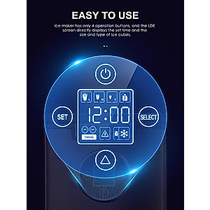 Ice Maker Machine Countertop, Portable Compact , 28lb 3 Cube Sizes in 24 Hours, 9 Ice Cubes in 5 Minutes, Programmable Timer Setting, with Ice Scoop and Basket for Home