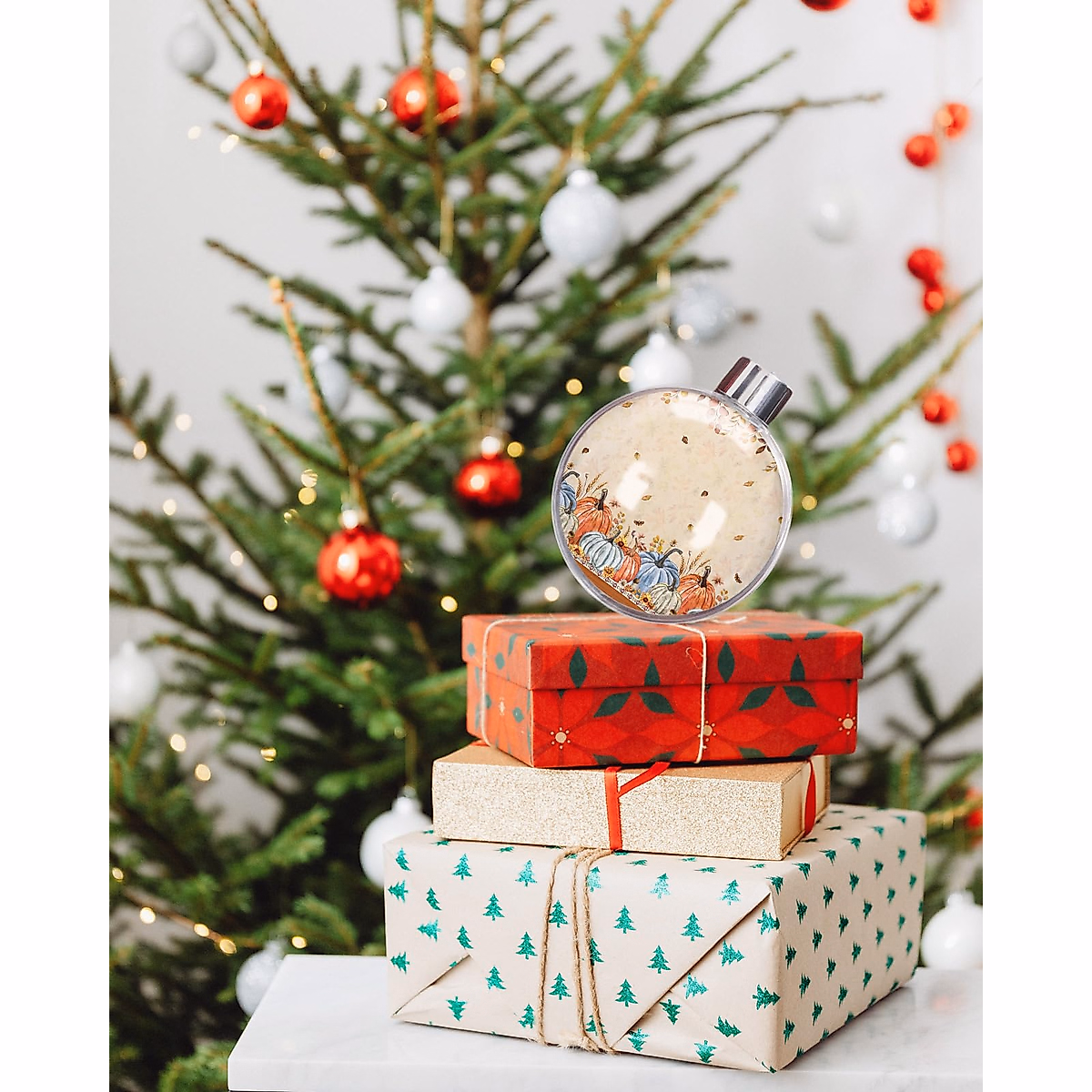 Christmas Tree Decorations Ball Ornaments, Thanksgiving Fall Christmas Ornaments 2022 Shatterproof, Western Pumpkin Teal Blue Orange Maple Leaf Christmas Balls Ornament Hanging for Xmas Party 3.5"