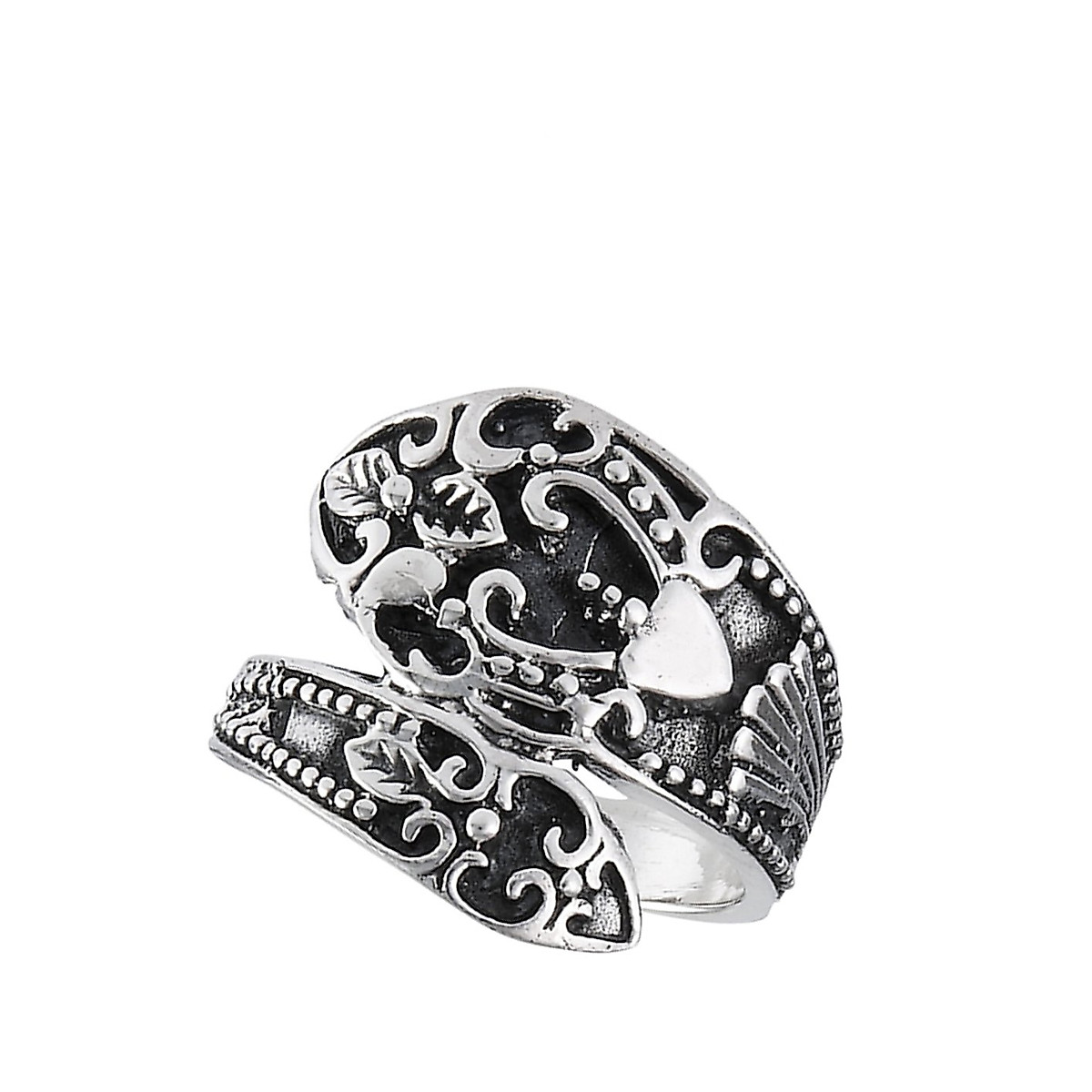 Oxidized Vintage Filigree Heart Spoon Ring Sterling Silver Thumb Band Size 8