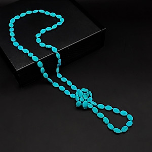 Jane Stone Funky Oval Shape Necklace Turquoise Double Strand Layers Cluster Necklace Pendant Bib Jewelry (Turquoise)