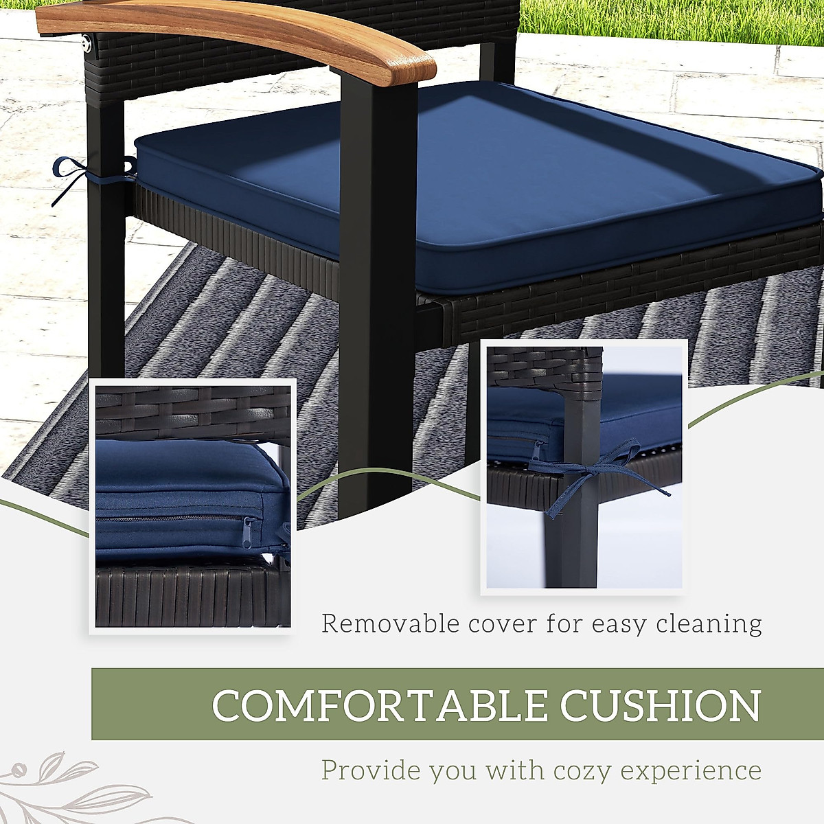 Outsunny 7 Pieces Patio Dining Set with Space-Saving Design, Wicker Patio Furniture Set Outdoor Dining Set with Acacia Wood Table Top, Cushions, for Backyard, Balcony, Garden, Deck, Black