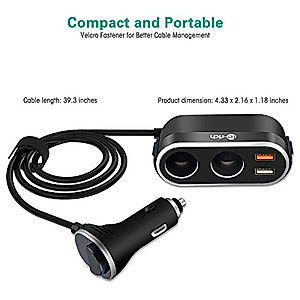 Car Socket Splitter, Te-Rich 96W 2-Way Auto Cigarette Lighter Splitter Power Adapter 12V/24V DC Outlet Extender 5.4A (Quick Charge 3.0 + 2.4A) Dual USB Charger for iPhones and Samsung Galaxy