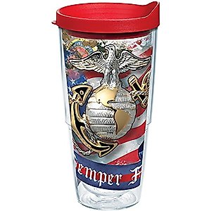 Tervis Marines Eagle and Anchor Tumbler with Wrap and Red Lid 24oz, Clear