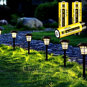 iMah HR6 AA Rechargeable Batteries for Solar Lights 800mAh 1.2V Ni-MH Battery for Outdoor Pathway Garden Lamps, Pack of 8