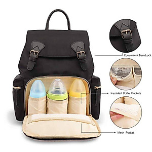 Baby Diaper Bag Backpack with Stroller Hooks, Pipi bear Multi-function Stylish Travel Diaper Back Pack for Mom and Dad, Baby Changing Bag, Maternity Nappy Bag for Boys and Girls, Large Capacity, Black