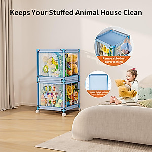 Asacbiiin Kids Stuffed Animal Storage Zoo: Extra Large Stuffed Animal Organizer Bin with Lid, Stainless Steels Stuffed Animal Holder Plushies Storage Box for Boys Girls Bedroom Nursery Playroom