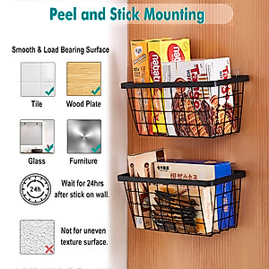 LIGHT DUST Wall Hanging Baskets - 8 Set Black Baskets & Cups Wire Basket Metal Wall Organizer Bins for Kitchen Pantry Cabinet Bathroom Shower Door RV [Included Adhesive Hooks & Wall Mounted Screws]