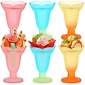 6 Pcs 7.5 oz Glass Tulip Sundae Cups Ice Cream Bowls Parfait Glasses Frosted Footed Vintage Dessert Cup for Milkshake Candy, Pink, Yellow, Blue, 5.31 x 3.94 x 3.15 Inch