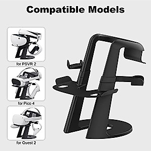 AMVR VR Stand for Quest 2, VR Headset and Touch Controllers Display Holder for Quest 2, PSVR 2, Quest, Rift, Rift S or Valve Index (Black, Just VR Stand)
