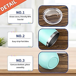 StarSpeed 12oz Wine Tumbler with lid, Stainless Steel Travel Mugs Stemless Double Wall Insulated Coffee Cup, Insulated Wine Glasses Travel Tumbler for Cold & Hot Drinks(Light Green, 1)