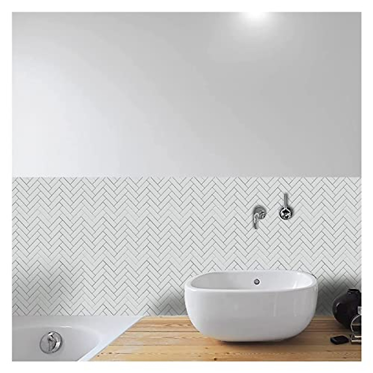 Tile Stickers Creamy White Rectangle Stick On Tiles Bathroom PVC Self Adhesive Wall Tiles Kitchen Stick On Wall Tiles Waterproof Peel and Stick Floor Tiles Self Adhesive Tiles for Walls (Size : 10x10