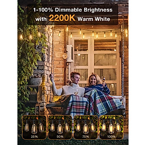 XMCOSY+ Patio Lights 100Ft Smart Outdoor String Lights, 45 ST38 Edison Bulbs, APP WiFi Control, Work with Alexa, Waterproof Dimmable LED String Lights for Outside Patio Porch Yard Bistro, 2200K