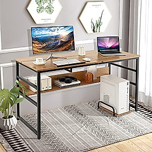 Tangkula 55-Inch Computer Desk, Drafting Table with Tiltable Desktop for Drawing Writing Reading Studying, Multifunctional Art Desk Craft Workstation with CPU Stand & Storage Shelf for Home Office