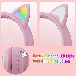 TOKANI Kids Headphones, Bluetooth Wireless Headphones for Kids Teens Adults, Over-Ear Bluetooth Headphones with Microphone, Cat Ear Headphones for Girls Women (Pure Pink)