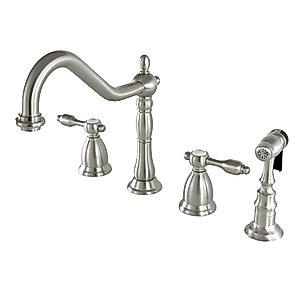 Kingston Brass KS1798TALBS Tudor Widespread Kitchen Faucet With Brass Sprayer, Brushed Nickel, 8-1/2 inch in Spout Reach, Brushed Nickel