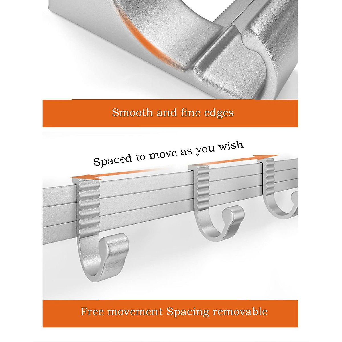 Bathroom Shelves Stud Mount Double Towel Rack Stainless Steel Constructed Rust-Proof Shelf with Built-in Bars and Hooks, Brushed Nickel Concealed Screw (Color : Silver, Size : 60cm)