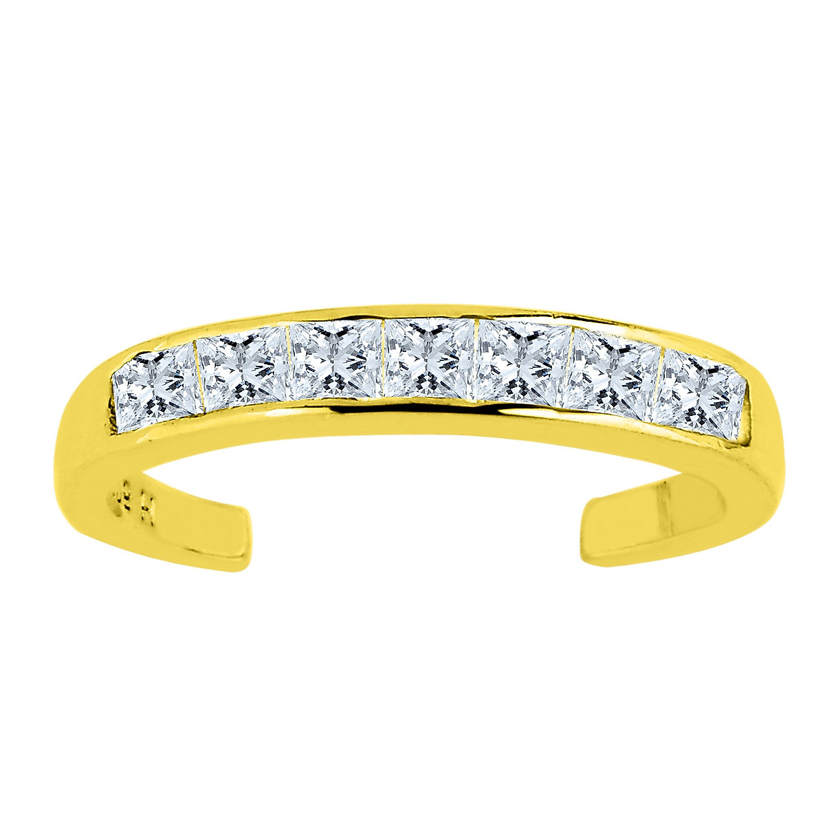 14K Yellow Gold CZ Stones Channel Set Cuff Style Adjustable Toe Ring 3mm