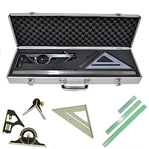 SOWL 7 Pcs Combination Square Set | 3 Size Rulers | Framing Rafter Square for Speed & Accuracy | Multi Angle Measurement Tool Bundle for Carpenters | Large Aluminum Case