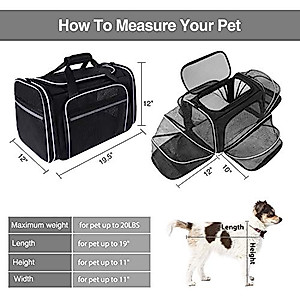 MASKEYON TSA Airline Approved Large Pet Travel Carrier,4 Sides Expandable with 2 Mesh Pockets,3 Entry,Washable Pads,Shoulder Strap,Soft Sided Collapsible Dog Carrier for 2 Cats,Kittens,Puppies,Dog