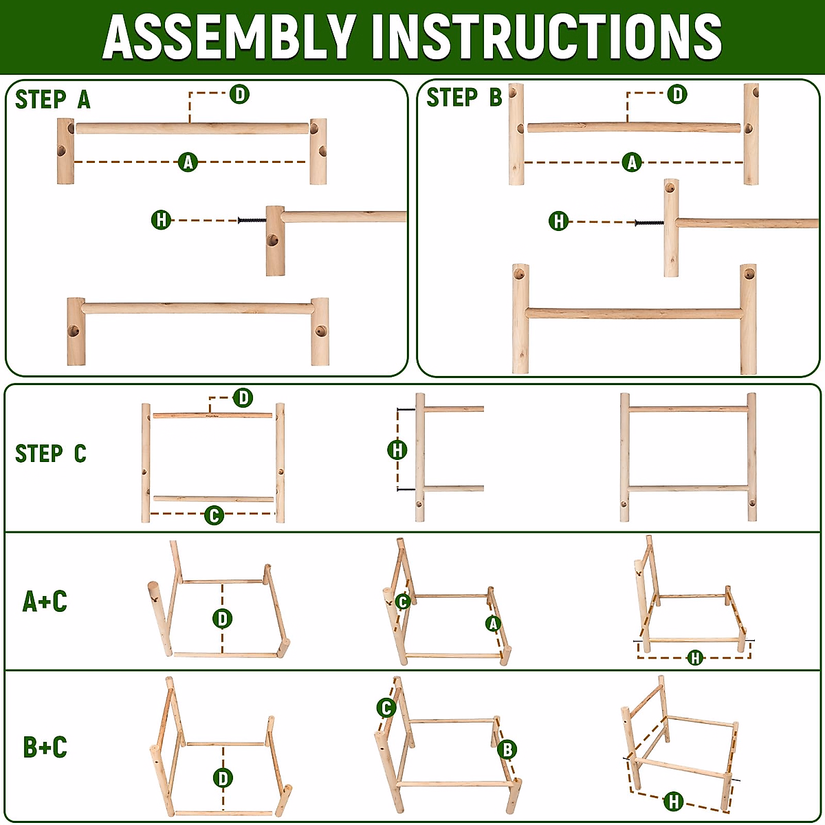Chicken Perch Strong Pine Wooden Chick Jungle Gym Roosting Bar, Large ChickTraining Perch Toys for Baby Chicks, Chick Perch for Coop and Brooder for Large Bird, Chicks, Parrot
