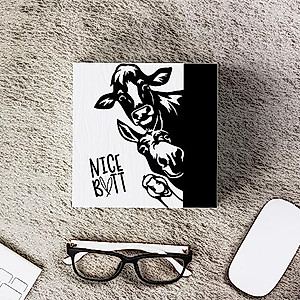 Funny Bathroom Wooden Box Sign Plaque Bathroom Rural Animals Wood Box Home Shelf Desk Farmhouse Art Decor 5 x 5 x 1 Inches