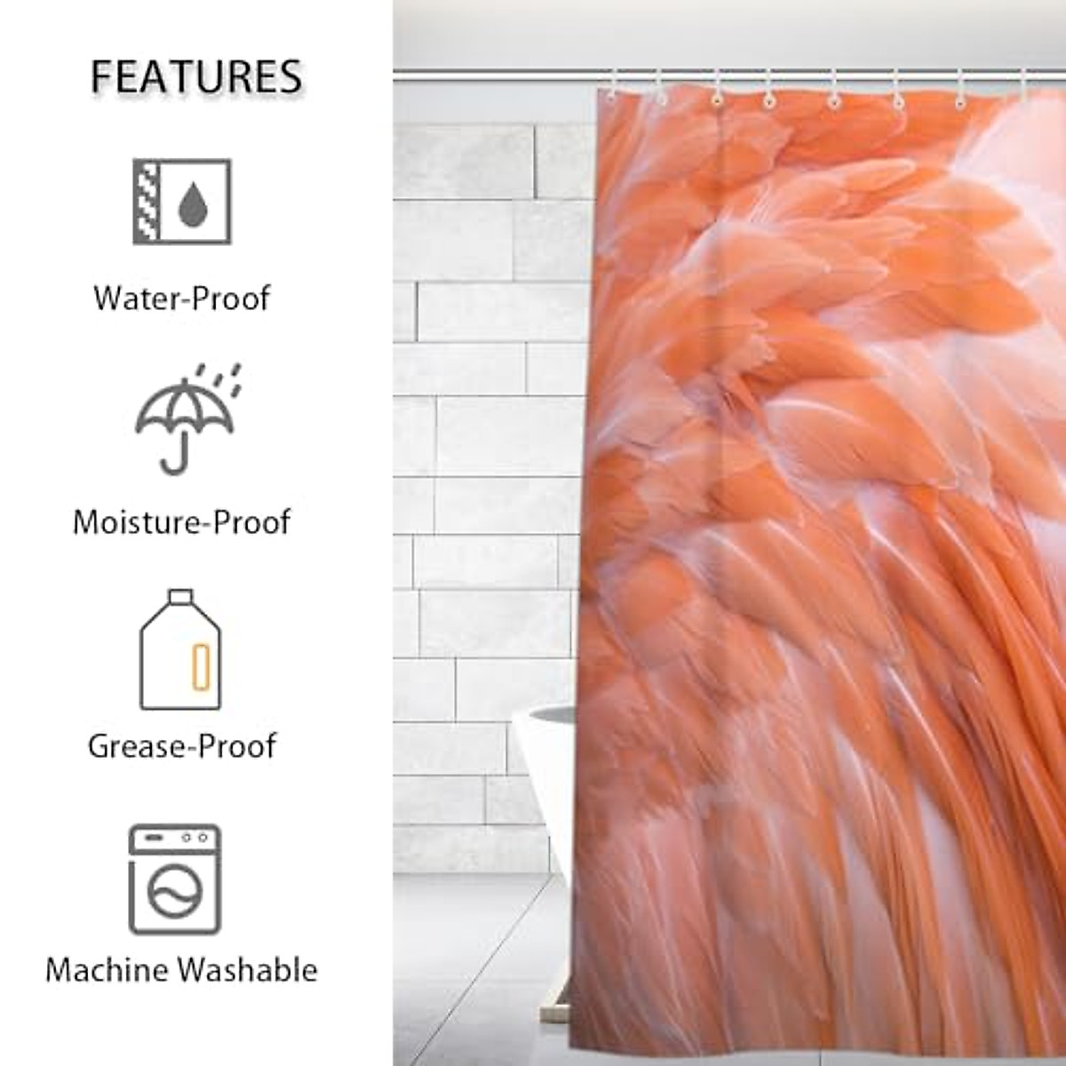 Aglebo Shower Curtain Flamingo Feather Fabric Shower Curtain Set with 12 Hooks Water-Proof 72 * 72 Inches for Bathroom Beach Caravan Hotel
