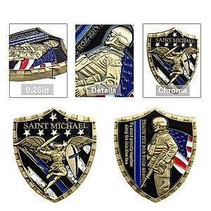 Law Enforcement Police Officer Challenge Coin Saint Michael Thin Blue line Shield