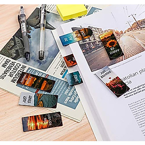 Magnetic Bookmarks,46PCS Inspirational Slogan Nature Scenery Pattern Bookmarks, Encourage Yourself Book Mark for Book Lovers,Women, Man, Kids,Gift, Tudents, Teachers, School, Home(2.4 x 1 inch)