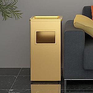 BEAMNOVA Trash Can Indoor Outdoor Black Stainless Steel Commercial Garbage Can Industrial Garbage Enclosure Inside Cabinet with Lid Waste Container, Gold Color, 31 * 25 * 61 cm / 12.2 * 9.8 * 24 in