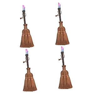 Alipis 4pcs Children's Mini Broom Witches Altar Crystal Broom Halloween Brooms Decor Mini Wizard Broom Altar Ornament Halloween Decorations Indoor Short Broom Wooden The Witch Miniature