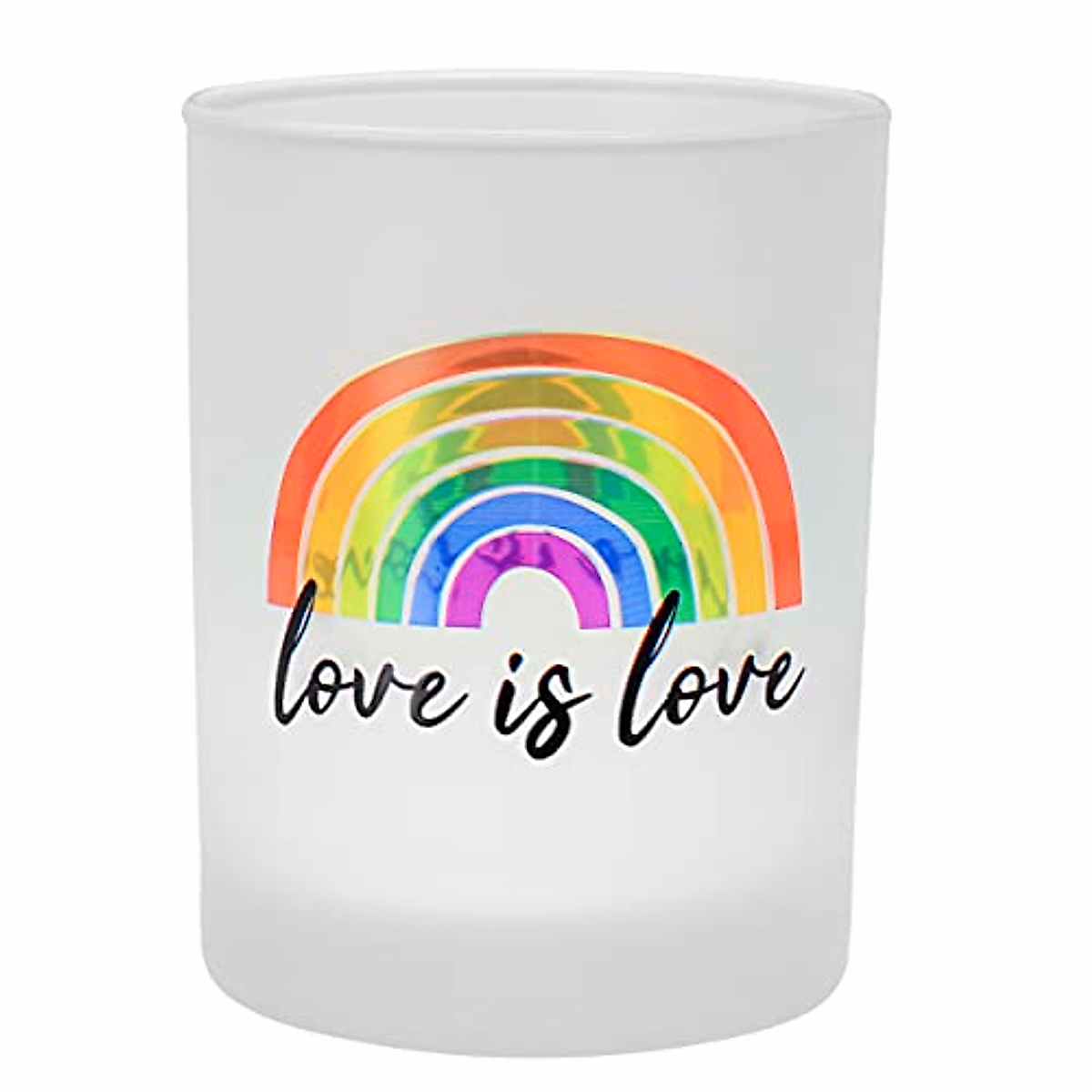 Culver Pride Decorated Frosted Double Old Fashioned Tumbler Glasses, 13.5-Ounce, Gift Boxed Set of 2 (Rainbow Love)