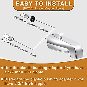 Enhon Tub Spout with Rear Diverter, Bathtub Spout Fitting 1/2-Inch or 3/4-Inch IPS, 5-1/4 Inch Length Bathroom Bathtub Faucet with Adapter, Chrome Finish