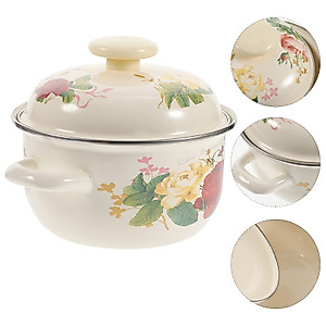 Cooking Pot Enamel Stew Pot Vintage Floral Casserole Pot Oven Pot Stockpot Enamel Camping Cookware Enamelware Pot with Lid and Handle Household Soup Pot random pattern