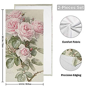 ZOEO Rose Face Towel Set of 2, Pink Chic Floral Hand Towel Dish Towels Cotton Bath Decor Set for Kids 30x15 inch Gym Yoga Towels for Mothers Day