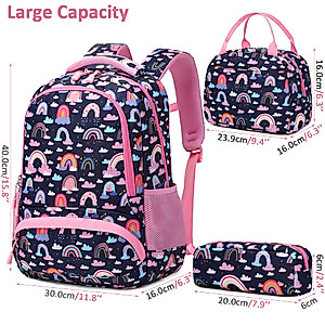 Meisohua Kids Backpacks for Girls Rainbow Backpacks Primary School Backpack Set with Lunch Tote 3 in 1 School Bags for Girls