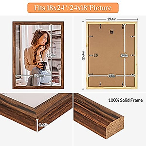 18x24 Wood Frame Brown, Rustic Natural Woodgrain 24x18in Poster Picture Frame, Distressed Brown 18 x 24inch Gallery Wall Photo Frame with HD Plexiglass, Horizontal Vertical Wall Mounting Display 1pcs