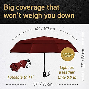 EEZ-Y Travel Umbrellas for Rain - Wind Resistant w/Open Close Button - Marsala