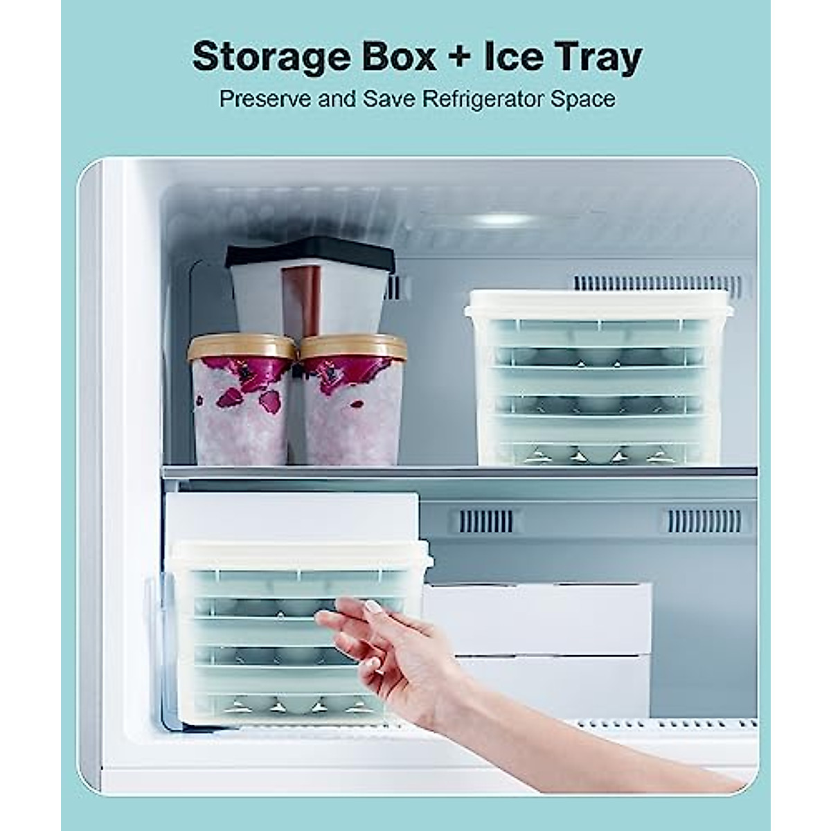 DclobTop Stackable Round Ice Cube Tray Set with Lid & Bin – Create 99PCS Round Ice Balls, Ice Trays for Freezer is Easy to Release & Sturdy– Small Pellet Ice Maker for Drinks, Coffee and Cocktails