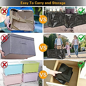 Fixwal XXL Moving Bags Jumbo Extra Large Heavy Duty Storage Bags Moving Totes Alternative to Moving Boxes, Stronger Straps Strong Handles & Zippers, Storage Totes for Clothes, Comforters (Black-3 Set)