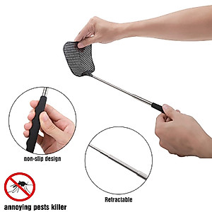 EasyULT 2 Pieces Fly Swatter, Extendable Fly Swatter Lightweight Manual Swat Pest Control, Adjustable Length 26 to 75 cm, Adjustable Stainless Steel Telescopic Handle(Blue + Black)