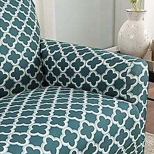 Great Bay Home Printed Twill Recliner Slipcover. One Piece Stretch Recliner Cover. Strapless Recliner Cover for Living Room. Fallon Collection Slipcover. (Recliner, Smoke Blue)