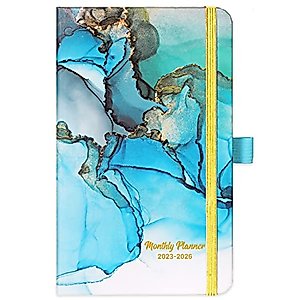 Pocket Planner/Calendar 2023-2026 - Monthly Pocket Planner/Calendar with 63 Notes Pages, Jul. 2023 - Jun. 2026, 3.8" x 6.4", 3 Year Monthly Planner with Inner Pocket + Pen Hold - Teal Waterink