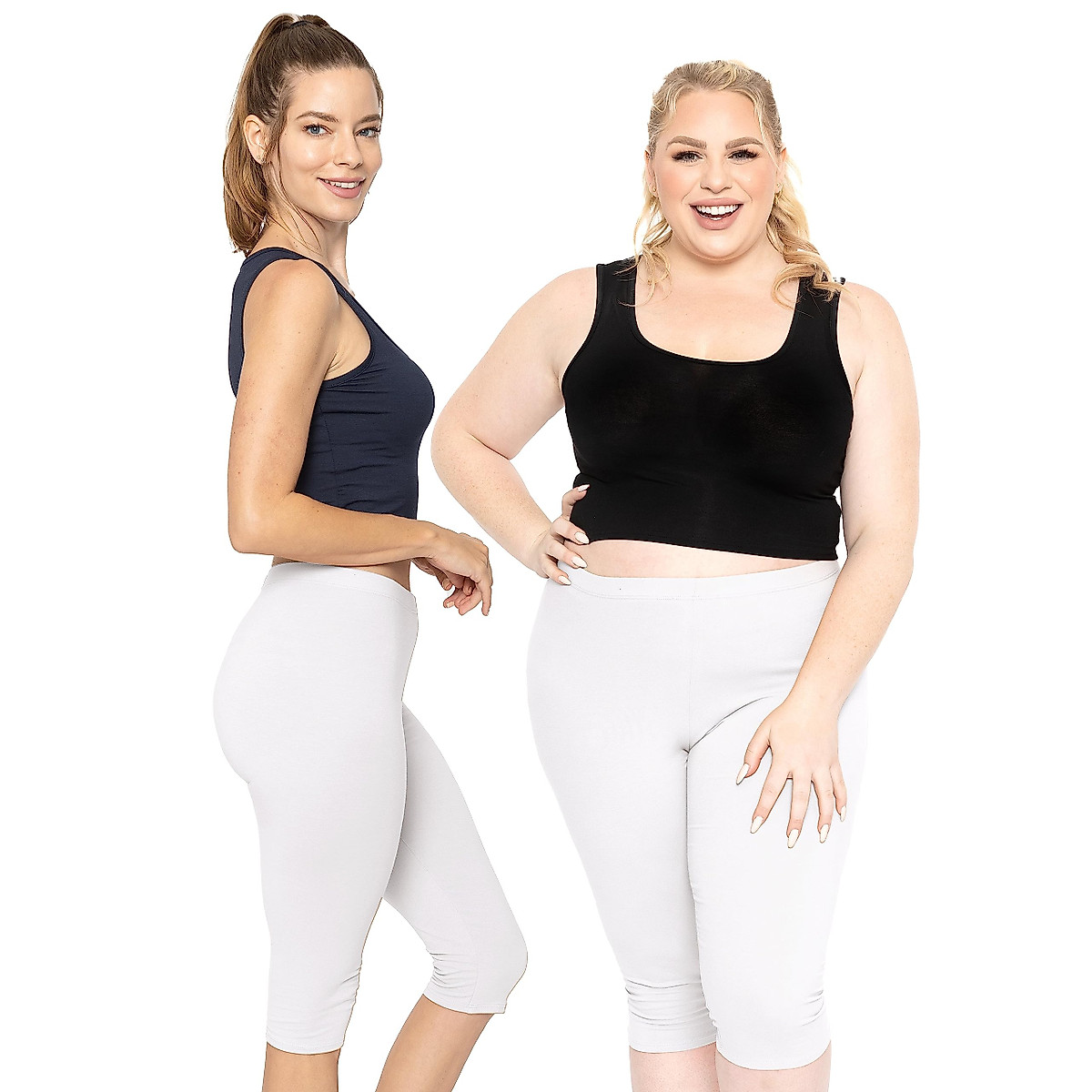 STRETCH IS COMFORT Women's Knee Length Leggings White X-Large