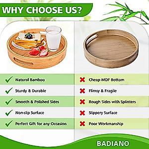 Pack of 2 Bamboo Serving Trays with Handles, Round Decorative Wooden Serve Ware 10" & 12", Fruit and Snacks Platter for Coffee Table, Bedroom, Rustic Teaboard Kitchen Counter